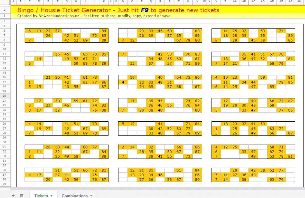 100 Free Bingo Housie Cards Ticket Generator